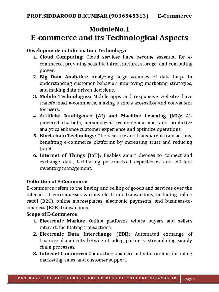 E Commerce Prof - Siddarood B.kumbar | PDF | Electronic Data Interchange | Computer Virus