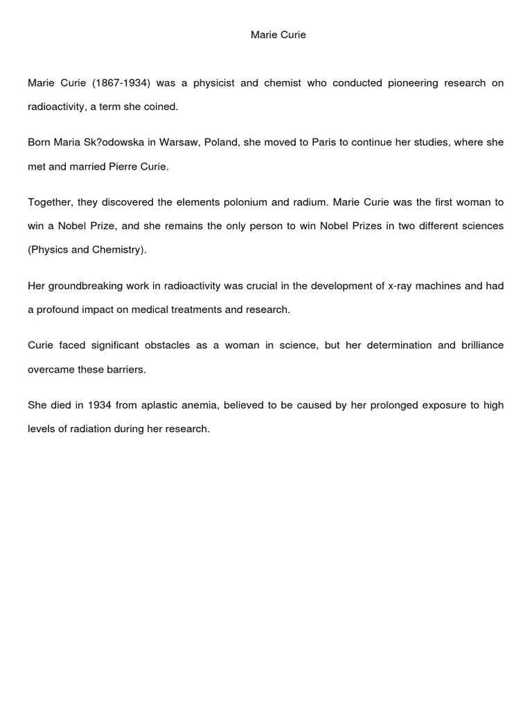 Marie Curie Detailed | PDF