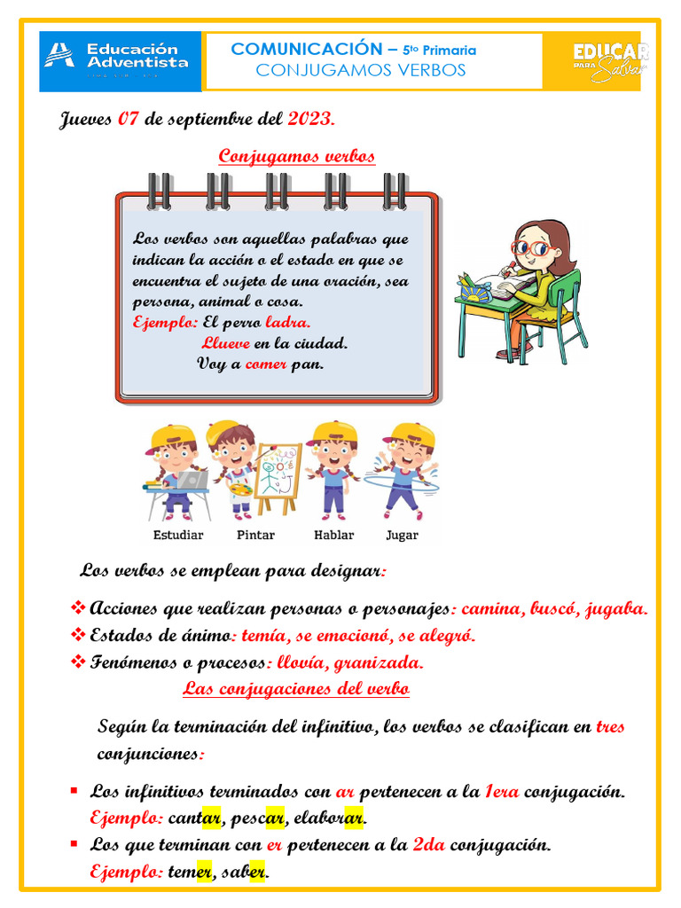 Clase Conjugamos Los Verbos 5to | PDF | Verbo | Conjugación gramatical