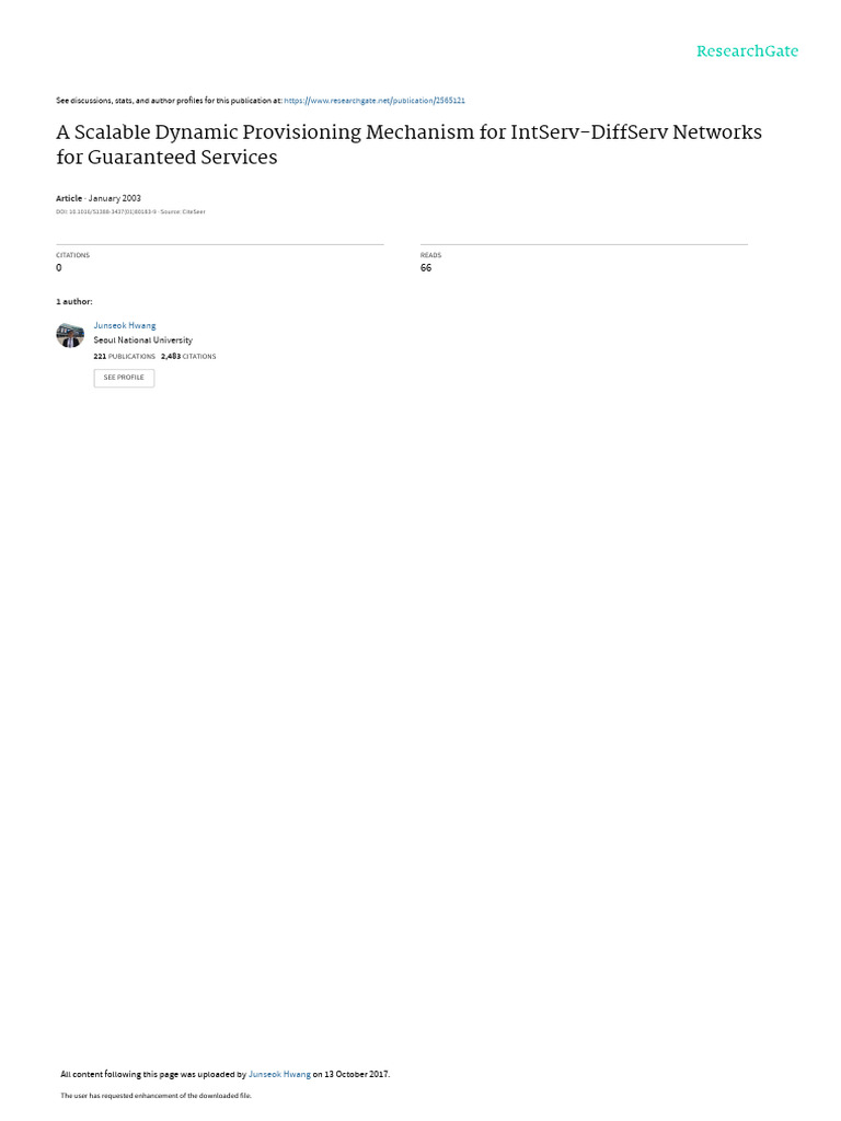 A Scalable Dynamic Provisioning Mechanism For IntS | PDF | Quality Of ...