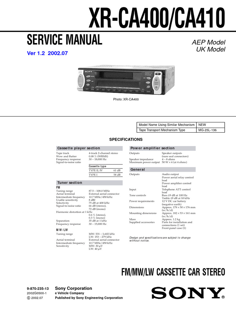 Sony Xr-Ca400 Ca410 | PDF | Printed Circuit Board | Amplifier