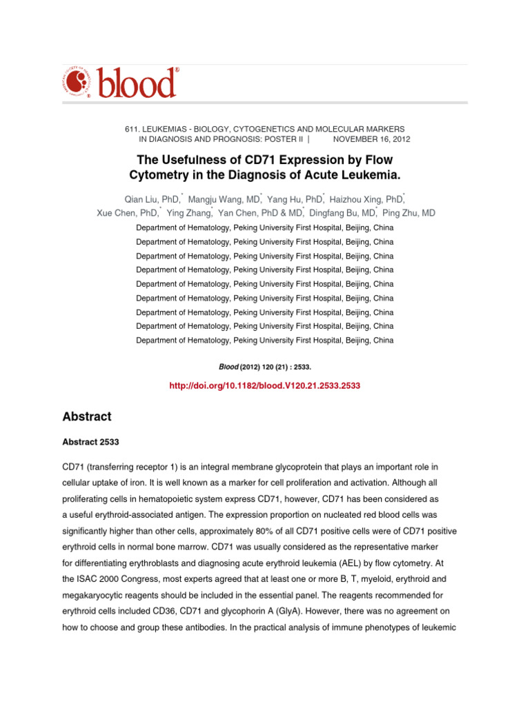 The Usefulness of CD71 Expression by Flow | PDF | Leukemia | Immunology