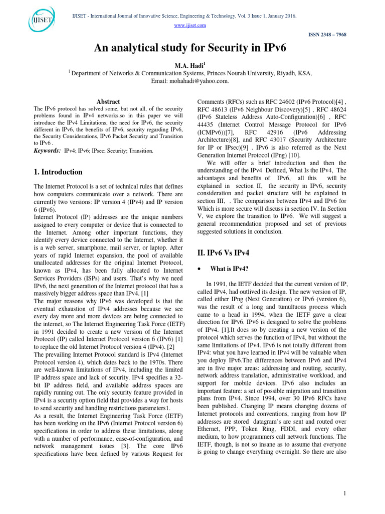 Ijiset V3 I1 01 | PDF | I Pv6 | Internet Protocols