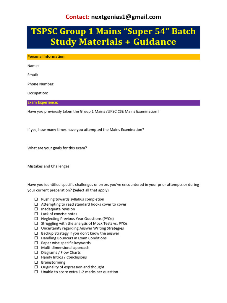 TGPSC Group 1 Mains 2024 Study Materials + Guidance Application | PDF