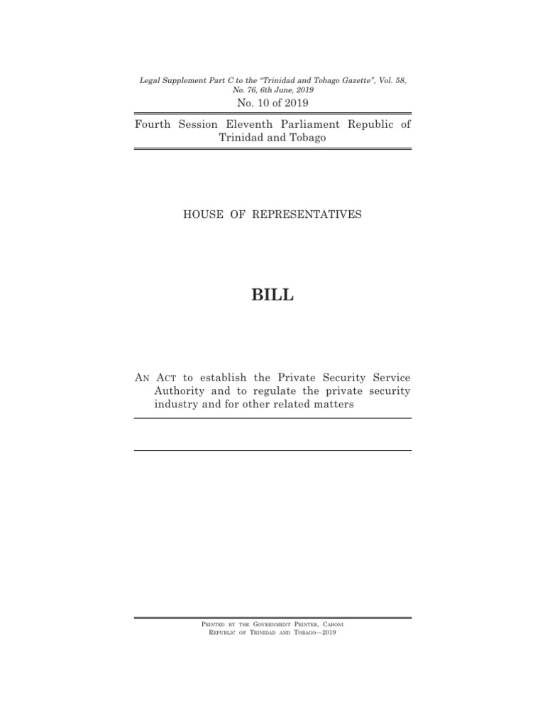 Private Security Industry Bill 2019 | PDF | Security Guard | Taxes