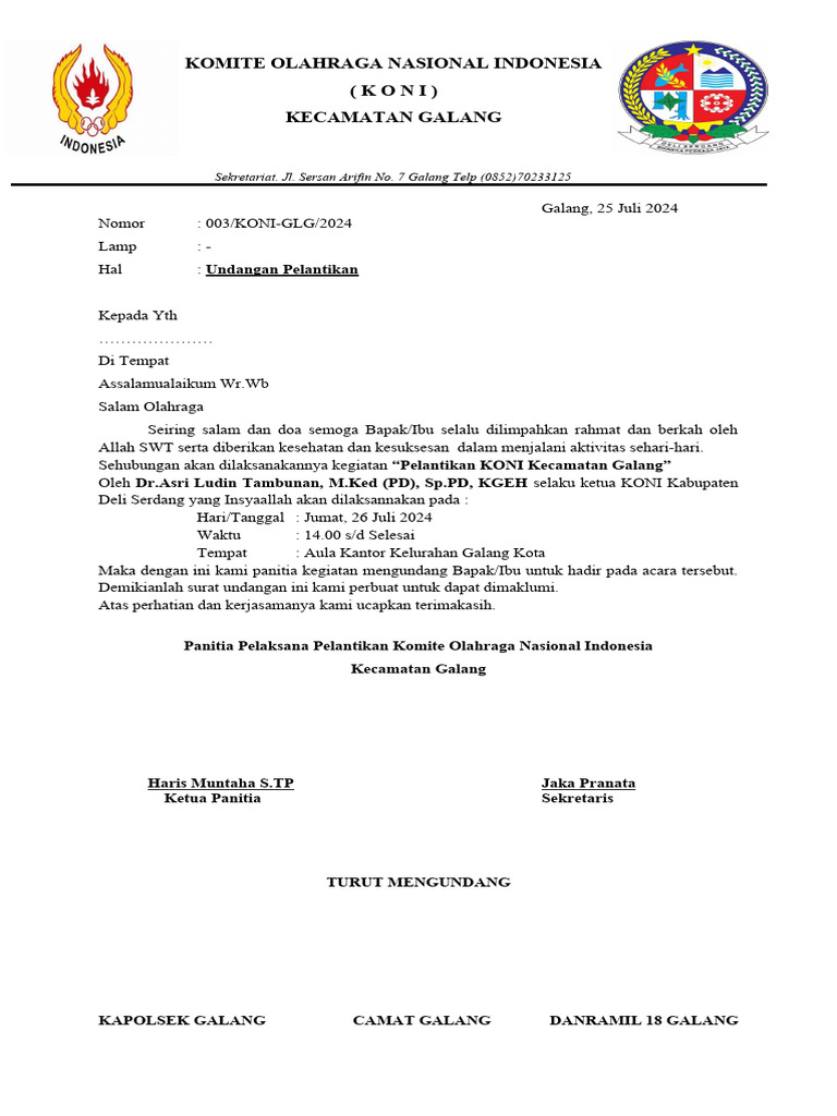 Surat Undangan KONI 003 | PDF