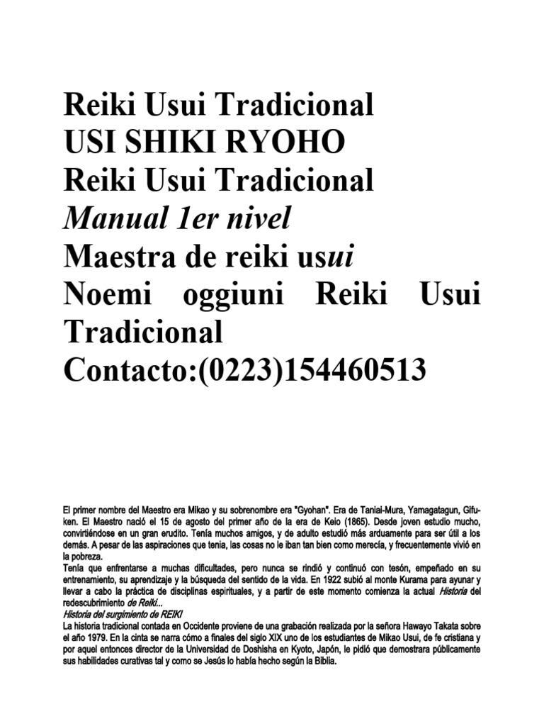 Reiki Usui Tradicional Primer Nivel | PDF | Reiki | Mikao Usui