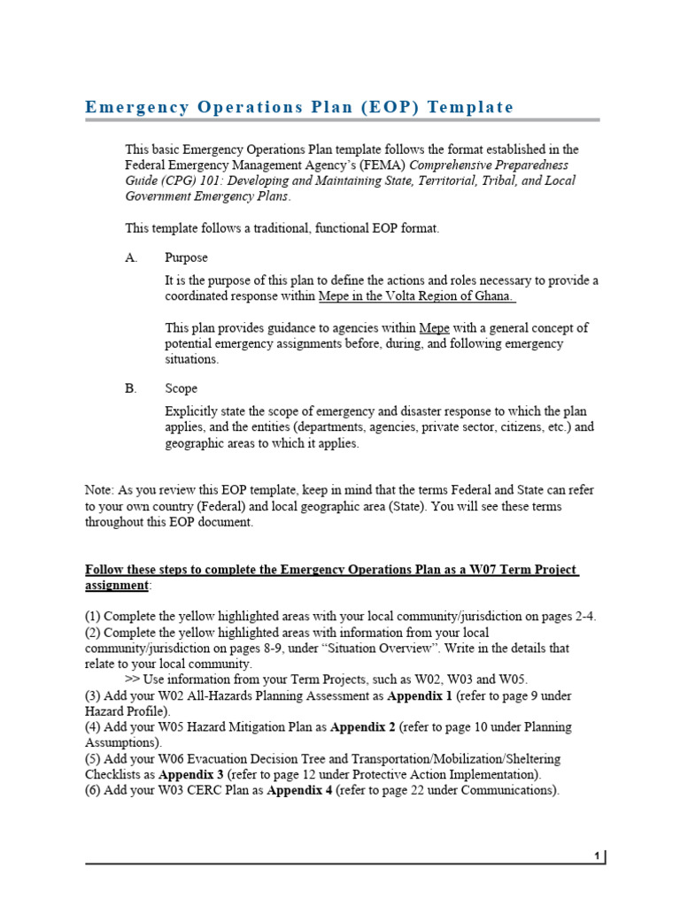 Mepe Emergency Operations Plan Template | PDF | Emergency Management ...