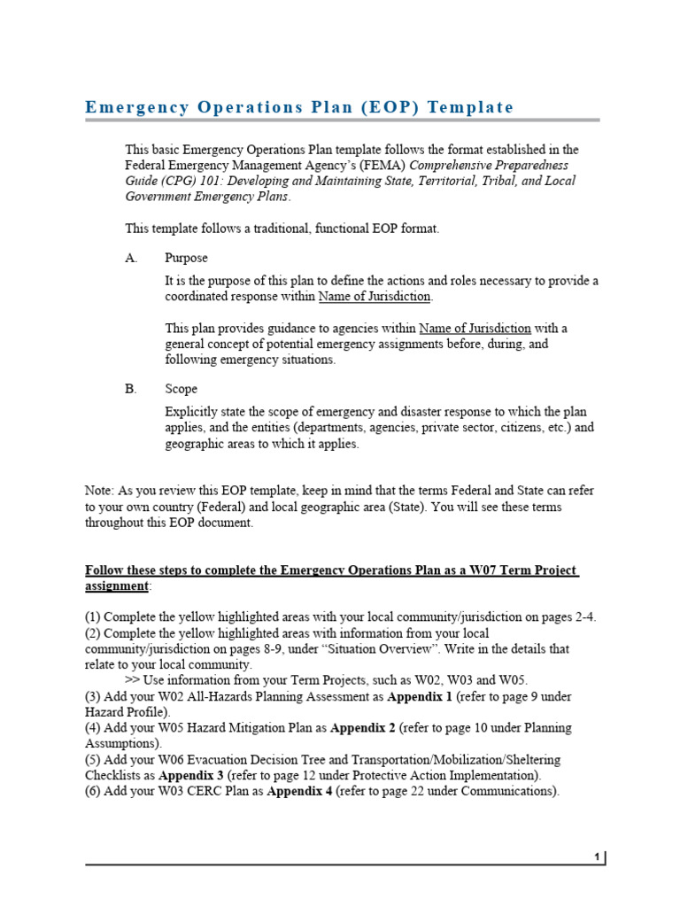 Emergency Operations Plan Template Guide | PDF | Emergency Management ...
