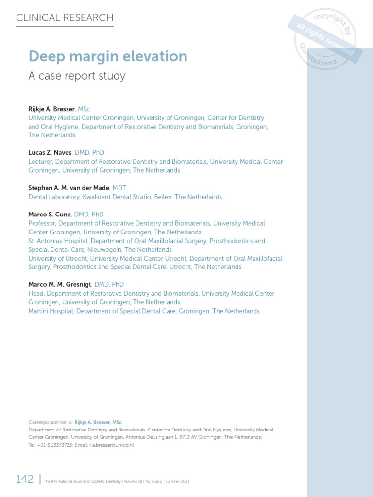 Deep Margin Elevation Pdf Dental Composite Periodontology