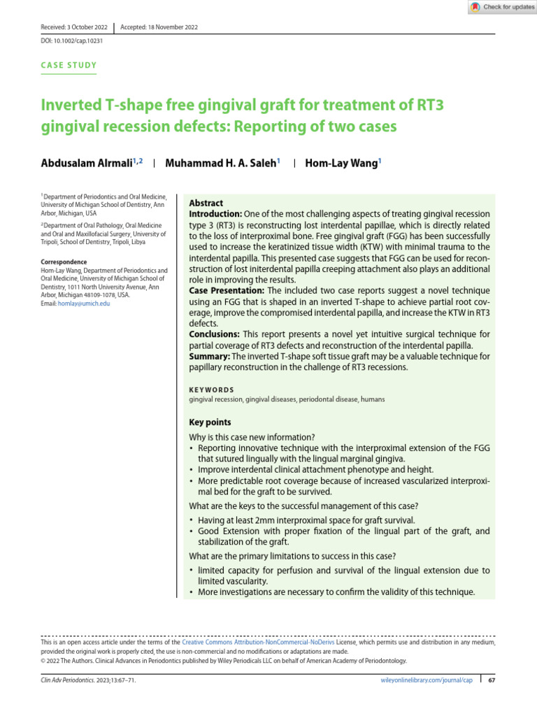 Clin Adv Periodontics - 2022 - Alrmali - Inverted T Shape Free Gingival ...
