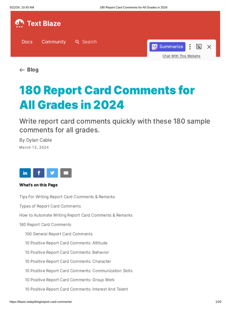 180 Report Card Comments For All Grades in 2024 | PDF | Teachers | Learning