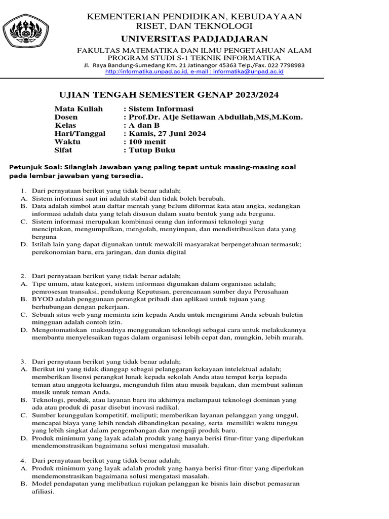 UAS Sim 2024 Final-Pisan 10 | PDF | Bisnis | Komputer