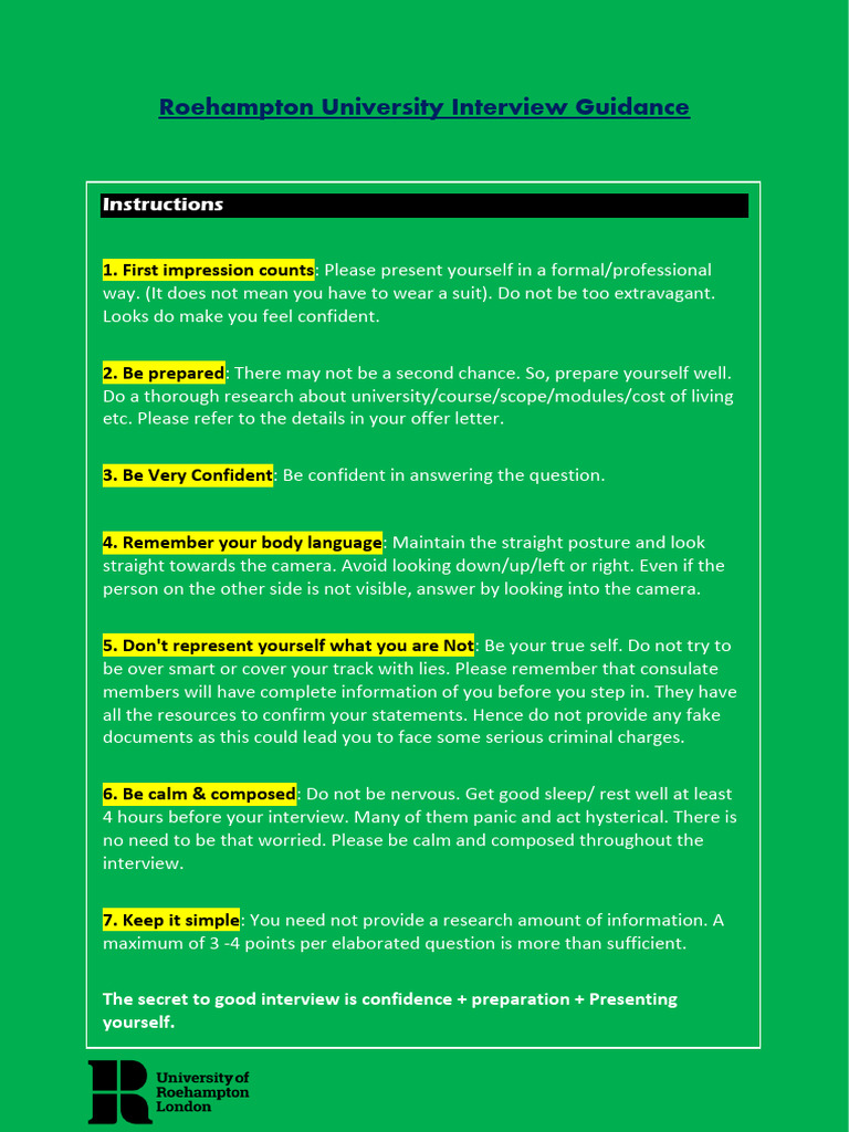 Roehampton University Interview Guidance | PDF | Cost Of Living ... Roehampton University Interview Guidance | PDF | Cost Of Living ...