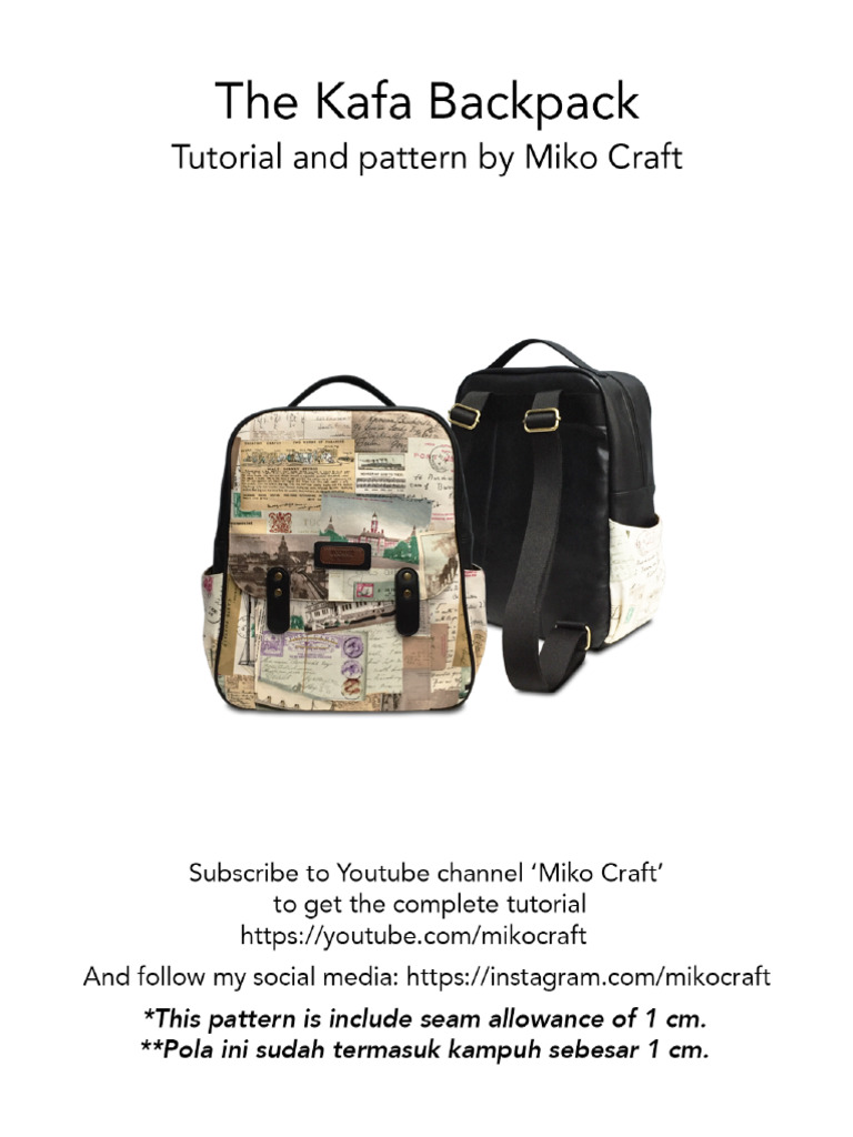 The Kafa Laptop Backpack - Free Tutorial and Pattern Miko Craft | PDF