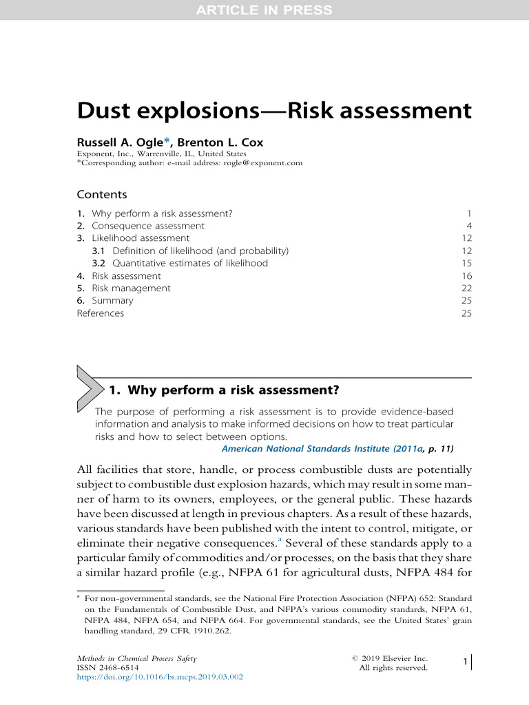 Dust Explosions Risk Assessment | PDF | Risk | Risk Assessment