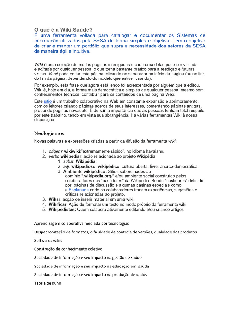 O Que É A Wiki | PDF | Wiki | Aprendizado