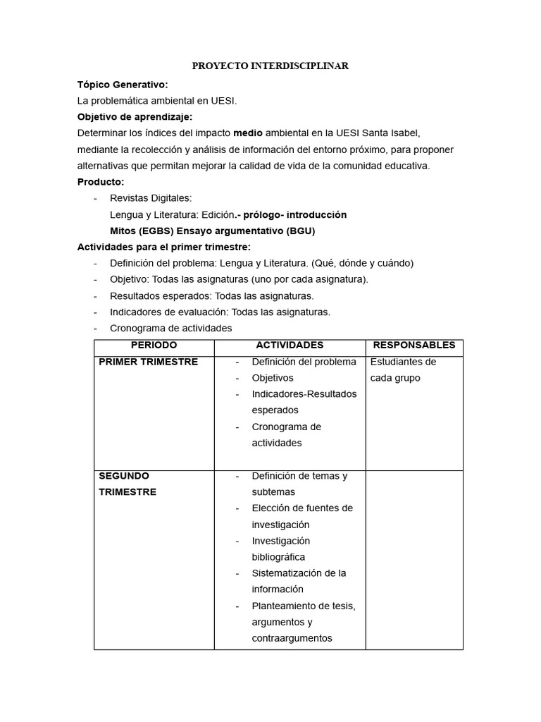 Esquema Proyecto Interdisciplinar Literatura | PDF | Ensayos | Cognición