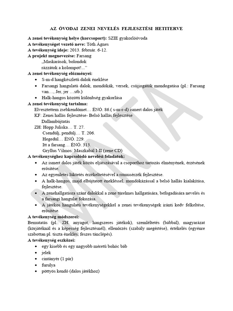 Zenei Tervezet | PDF