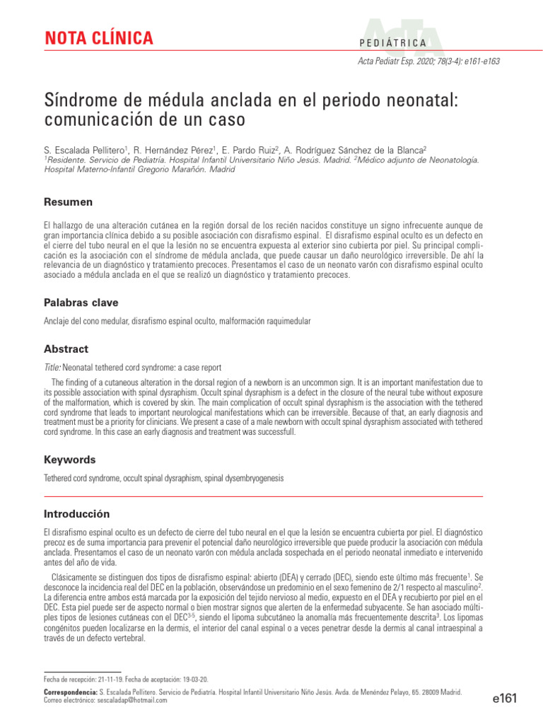 E161 NOTA CLINICA SINDROME MEDULA ANCLADA | PDF | Medicina CLINICA ...