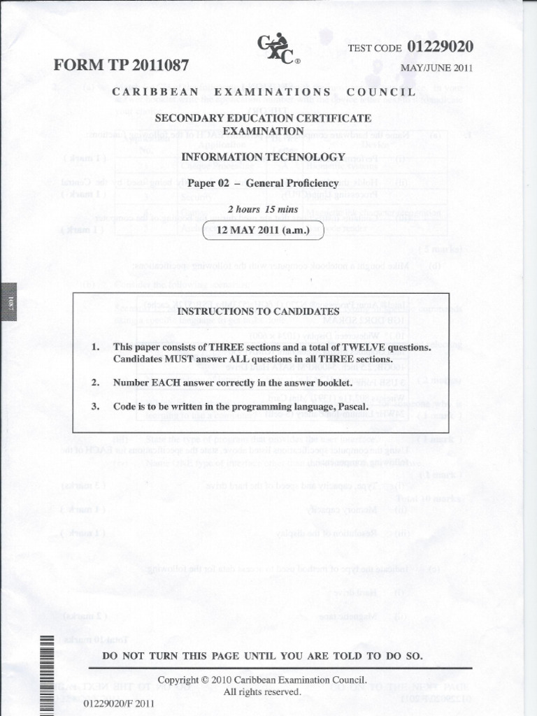 CSEC IT P2 May 2011 | PDF