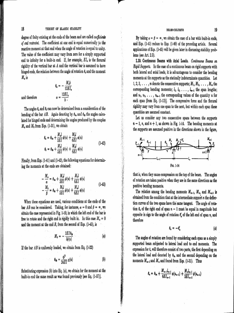 Explain the differential equation of slope in case of continuous beams with axial loads --- | PDF