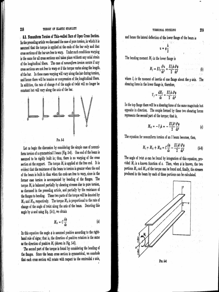 Non - Uniform Torsion of Thin Walled Cross Sections | PDF