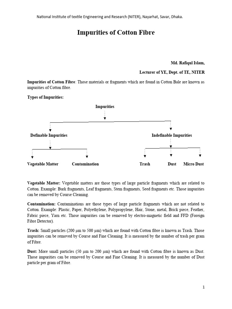 Neps and Impurities in Cotton Fibre | PDF | Textile Manufacturing | Cotton
