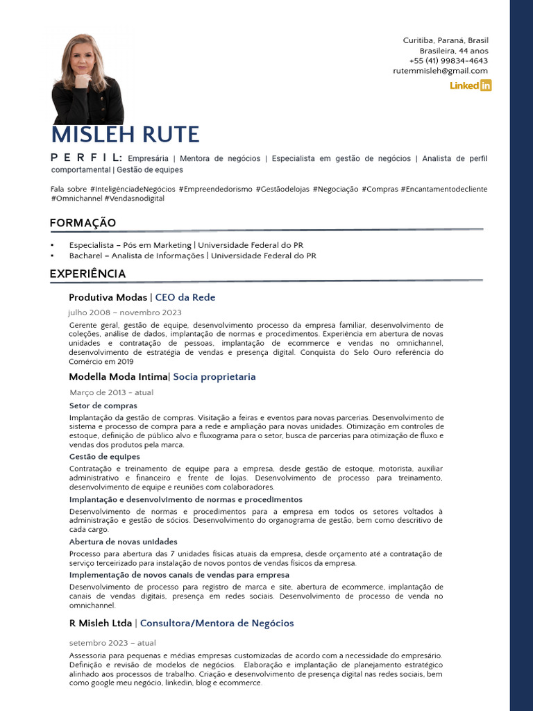 CV Rute Misleh.docx | PDF | Empreendedorismo | E-commerce