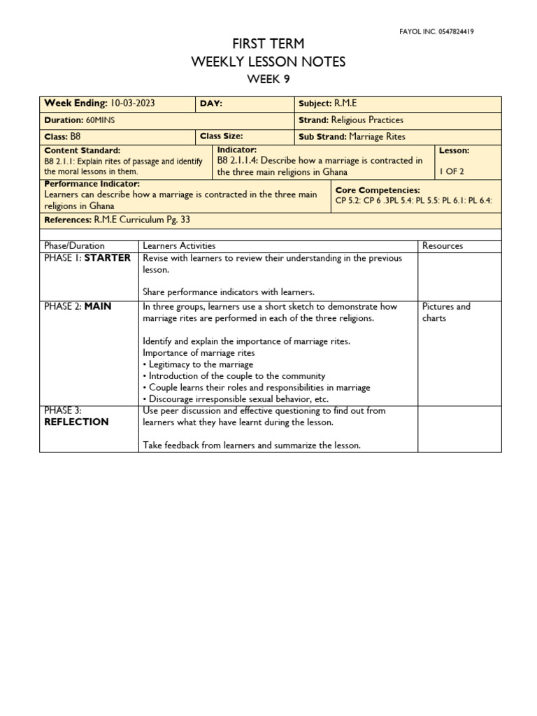 Basic 8 Term 1 Week 9 RME Religious and Moral Education | PDF | Funeral ...