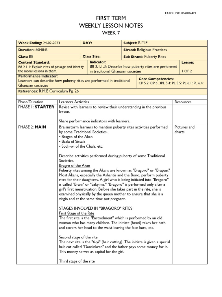 Basic 8 Term 1 Week 7 RME Religious and Moral Education | PDF | Rituals ...