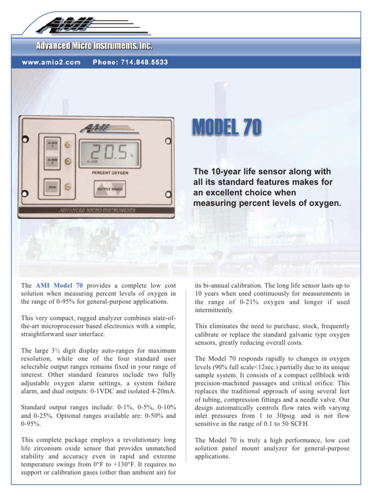 AMI - Analisador O2 - AMI 70 - Catalogo | PDF | Sensor | Equipment