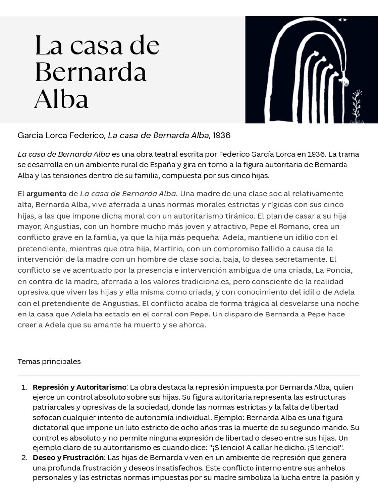 La Casa de Bernarda Alba | PDF | Federico García Lorca | Autoritarismo
