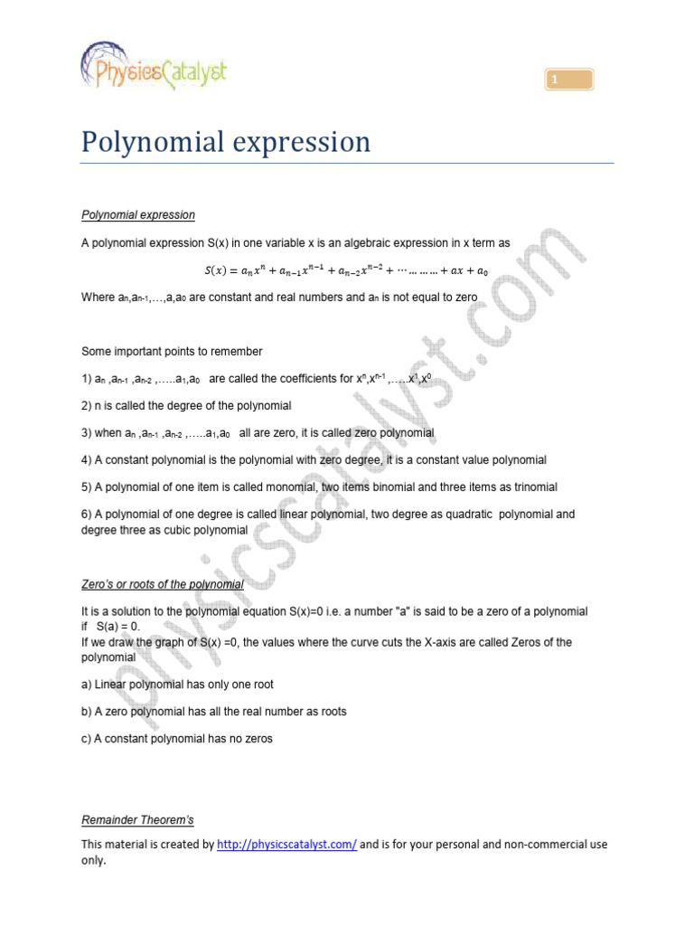 Polynomial Expression Cheatsheet | PDF | Language Arts & Discipline Polynomial Expression Cheatsheet | PDF | Language Arts & Discipline