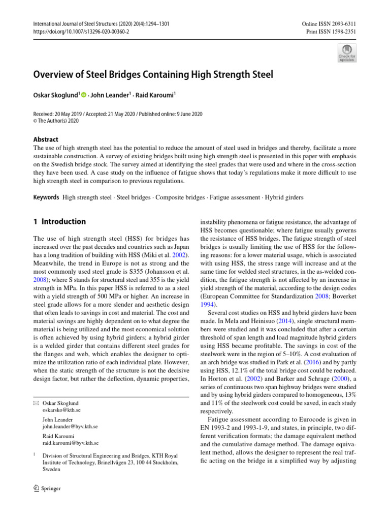 2020. Overview of Steel Bridges Containing High Strength Steel | PDF ...