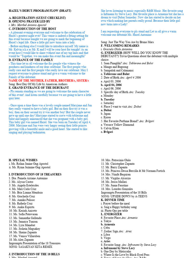 Hazel With Script Debut Program | PDF