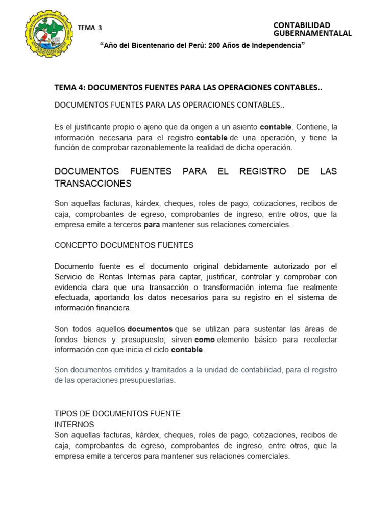 TEMA 4 DOCUMENTOS FUENTES PARA LAS OPERACIONES CONTABLES | PDF ...