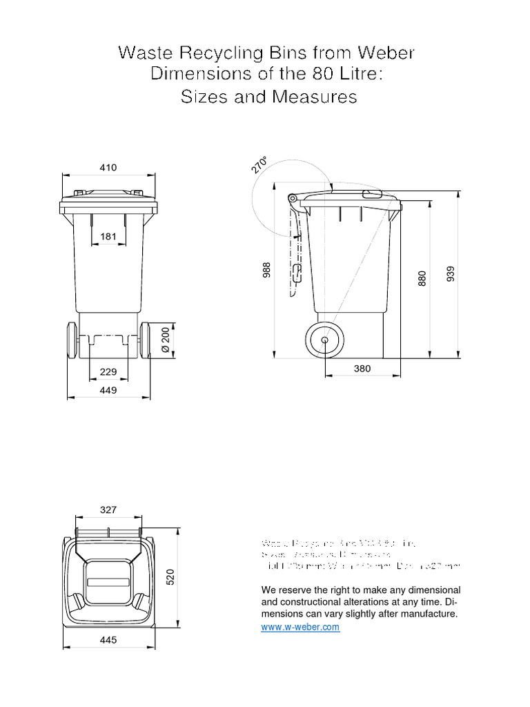 80L Waste Recycling Bin Specifications | PDF