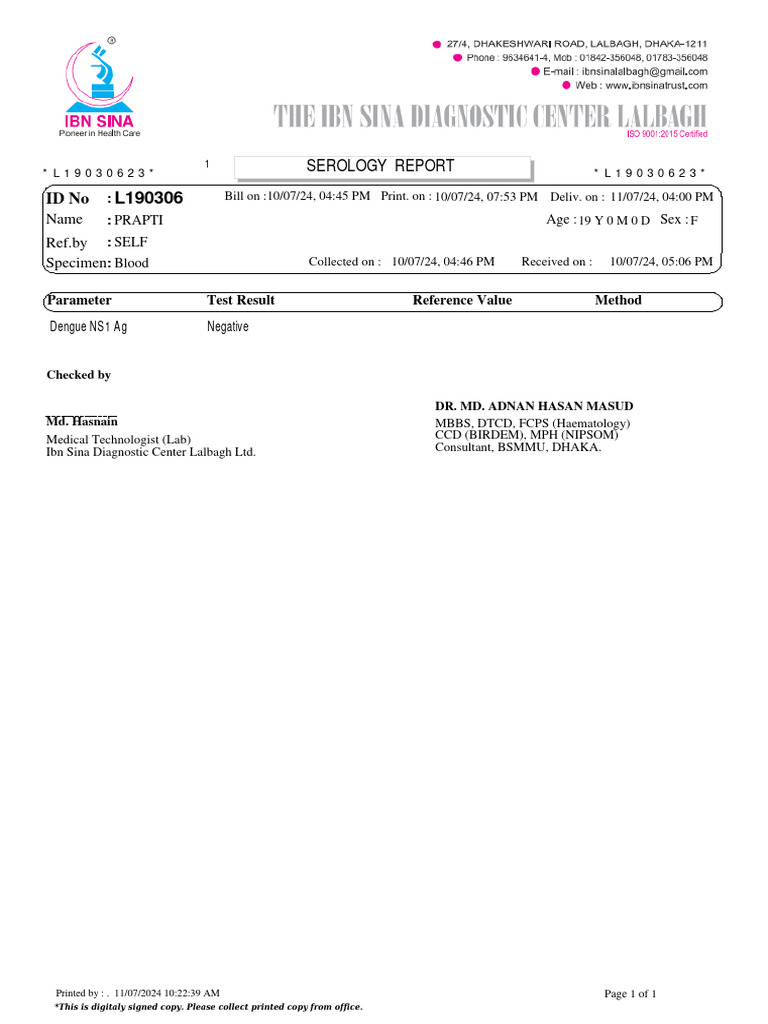 Serology Report L190306: Id No | PDF