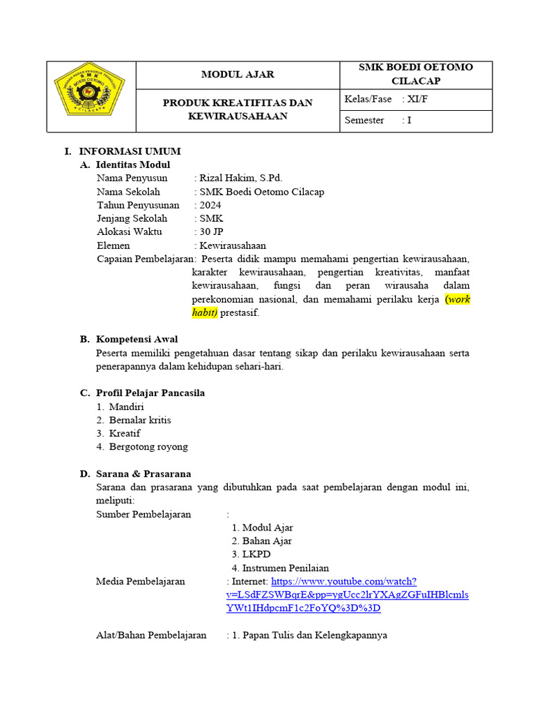 Modul 2a Sikap Dan Perilaku Wirausaha | PDF