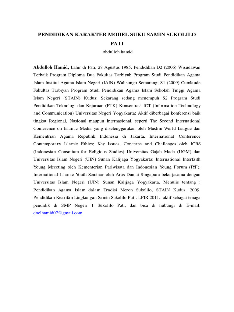 Pendidikan Karakter Model Samin Sukolilo | PDF