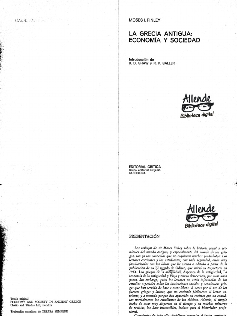 Moses Finley, La Grecia Antigua. Economía y Sociedad (Soc Mediterráneas ...