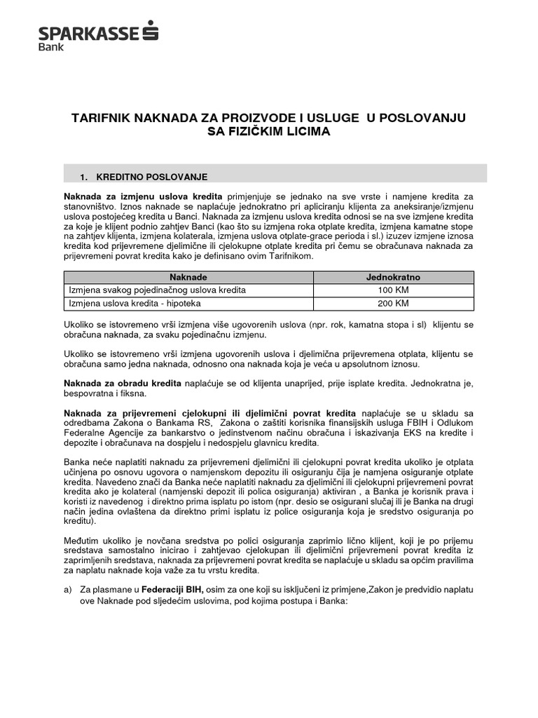 Tarifa Naknada Za Proizvode I Usluge Stanovništvo Od 01.04.2024 | PDF