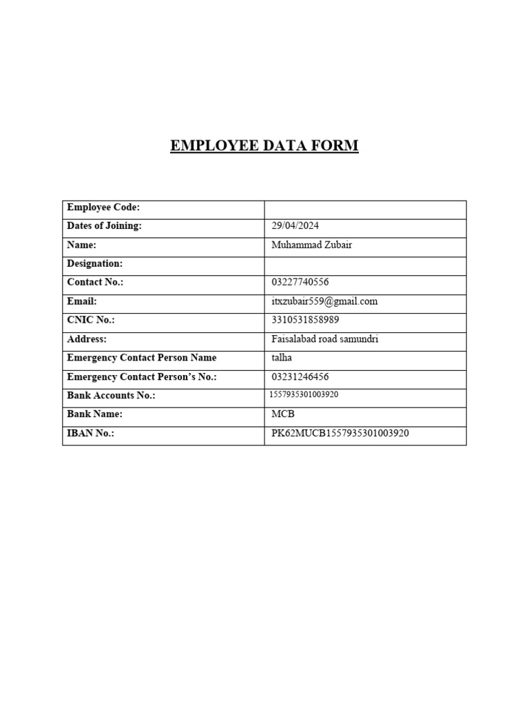 Employee Data Sheet-2 | PDF