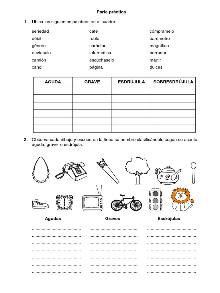 COMUN. Clasificamos la PALABRAS EN AGUDAS, GRAVES, LLANAS | PDF | Voz ...