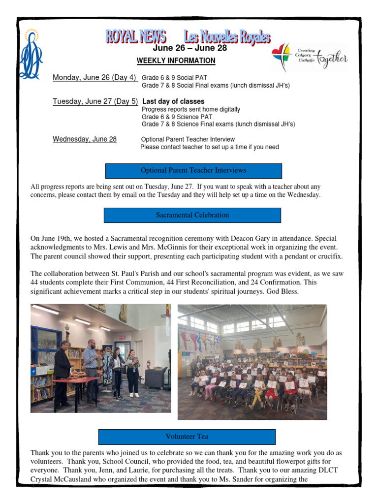 Weekly School Events: June 26-28 | PDF