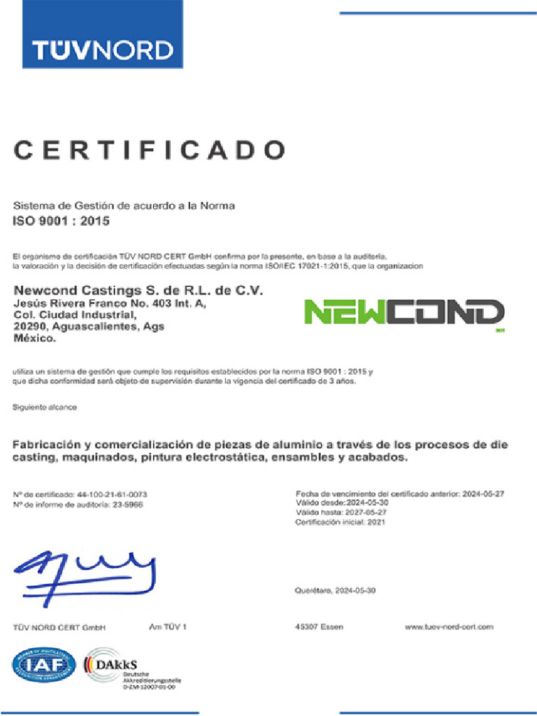 Certificado Condulet Newcond 1 | PDF