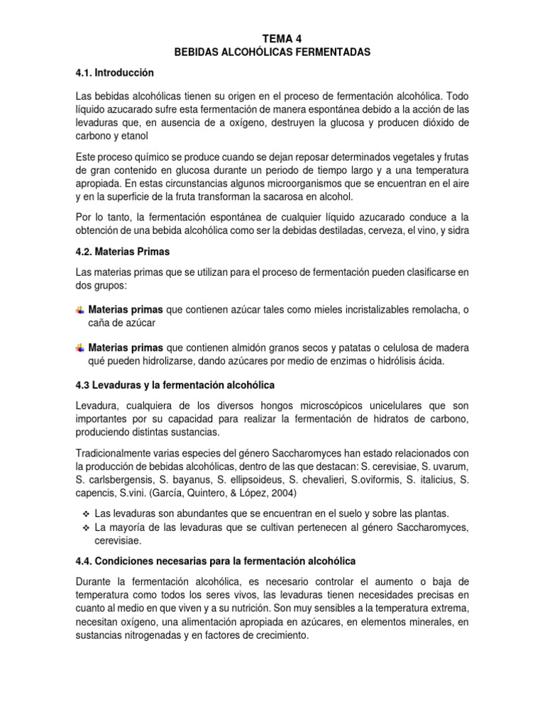 Tema 4. Bebidas Alcoholicas Fermentadas | PDF | Cerveza | Fermentación