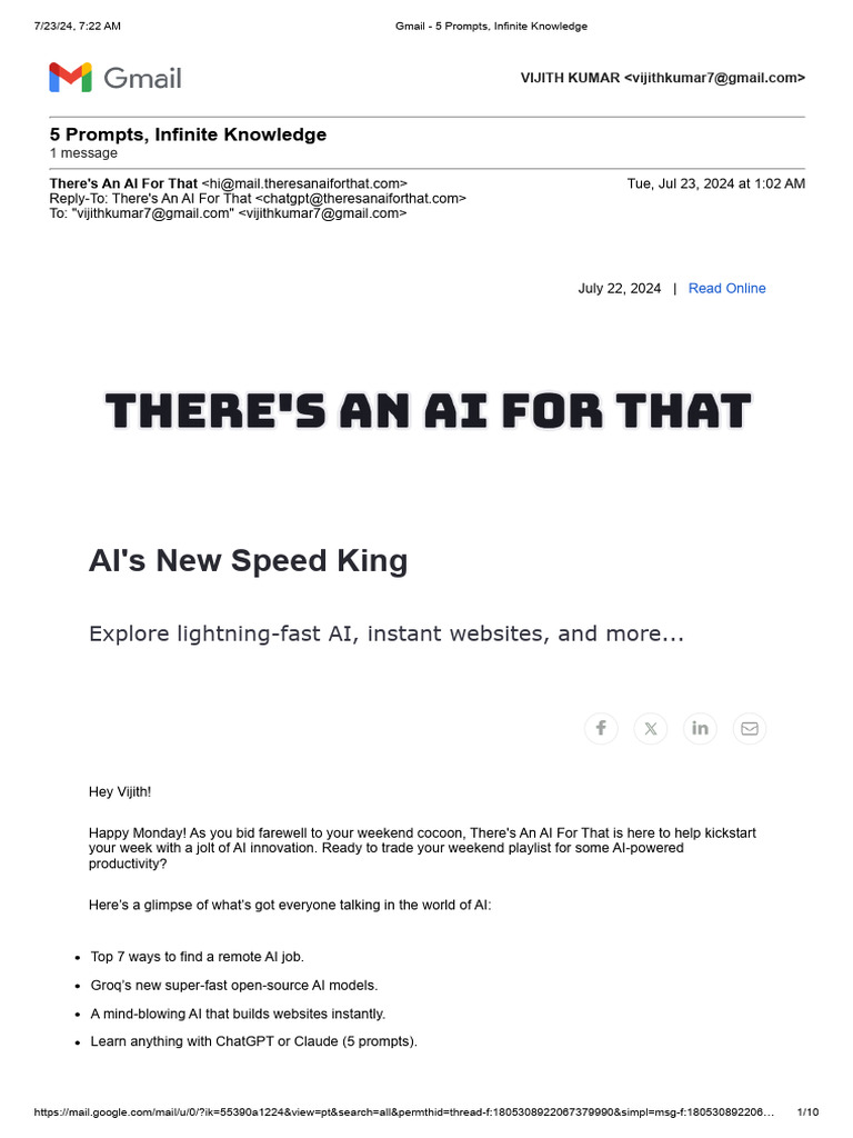 Gmail - 5 Prompts, Infinite Knowledge | PDF | Artificial Intelligence ...