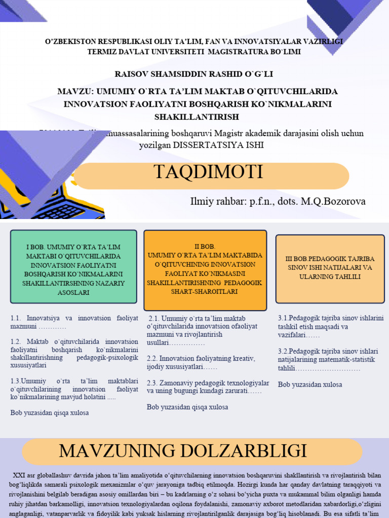 Dissertatsiya Taqdimot | PDF